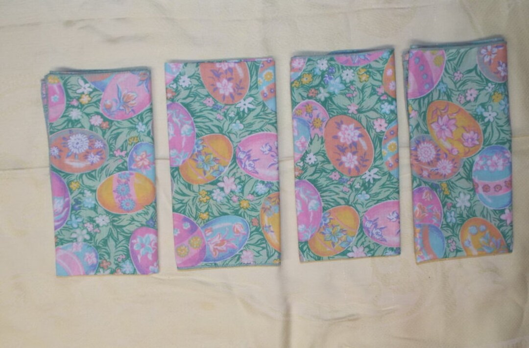 Four Easter Cloth Napkins Eggs Purples Green Basket Liner Tea - Etsy