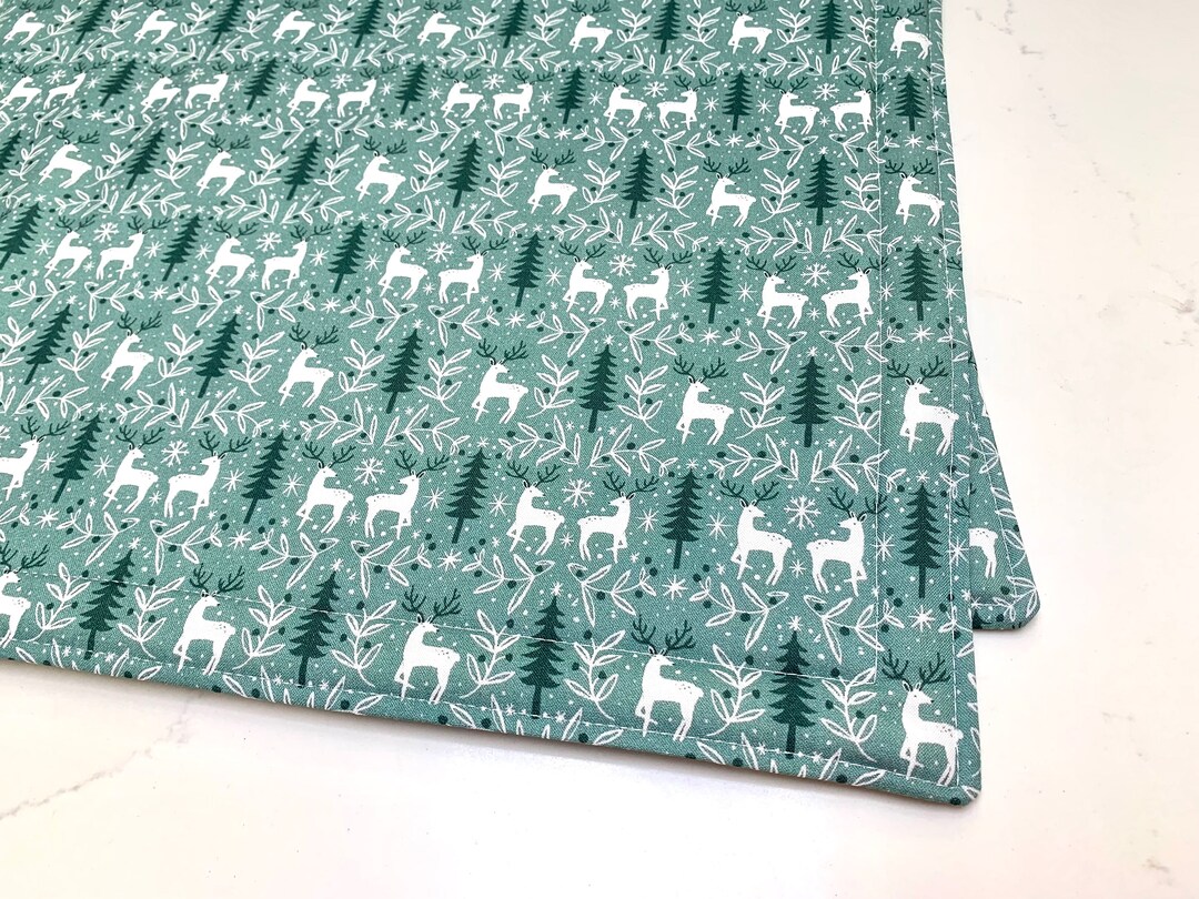 Fabric Placemats, Winter, Reindeer, Green, Thick Placemat, Dinner ...