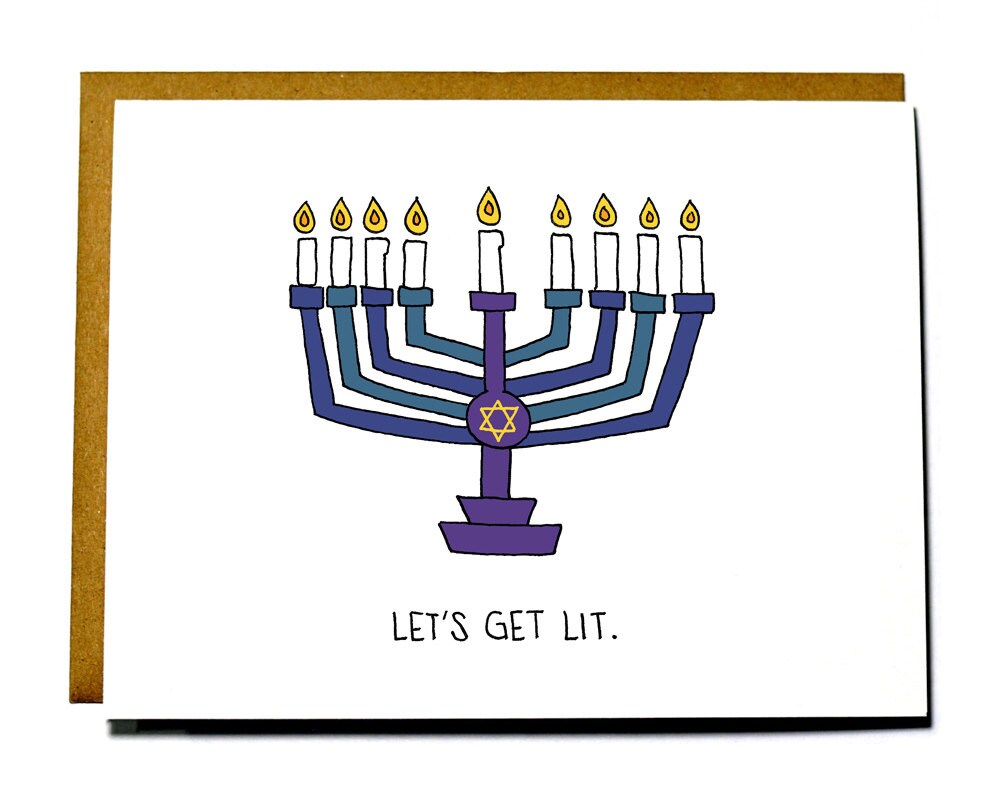 Funny Hanukkah Card Get Lit Menorah - Etsy