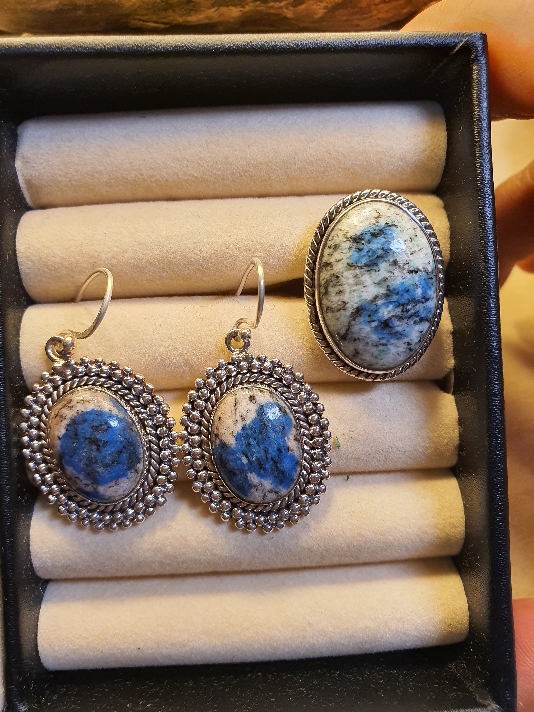 RARE! K2 Stone 925 Silver Jewelry Set - Rings and Earrings. Big Matched ...