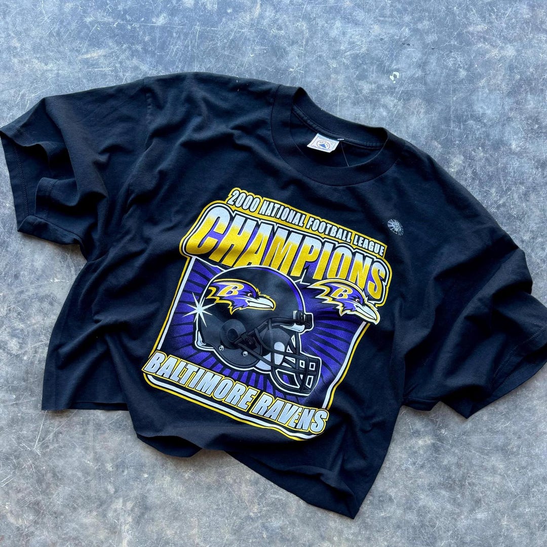 Vintage 00’s Baltimore Ravens NFL Football 2000 Champions Custom Crop T ...