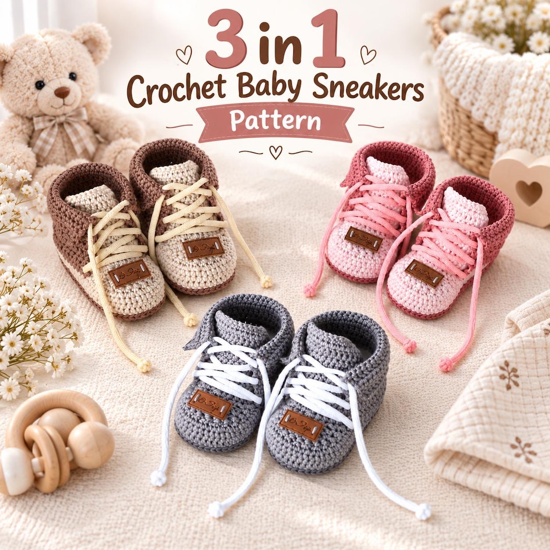 3 in 1 Crochet Baby Shoes Pattern PDF | Baby Sneaker Crochet Pattern ...