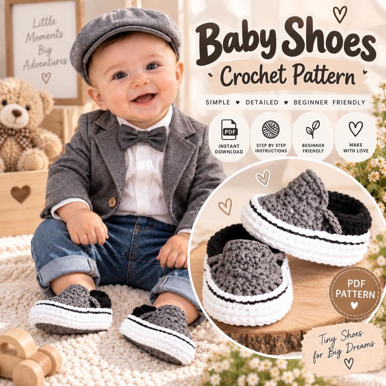 Crochet Baby Sneaker Pattern PDF | Baby Shoe Crochet Pattern | Newborn ...