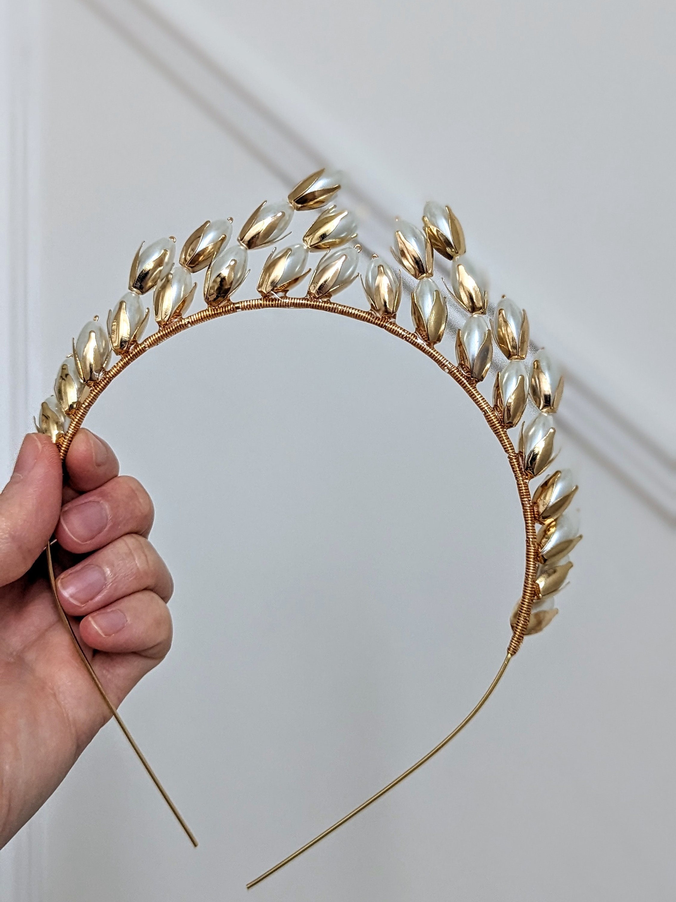 Halo Crown With Pearls Gold Wedding Headpiece Pearl Gold Bridal ...
