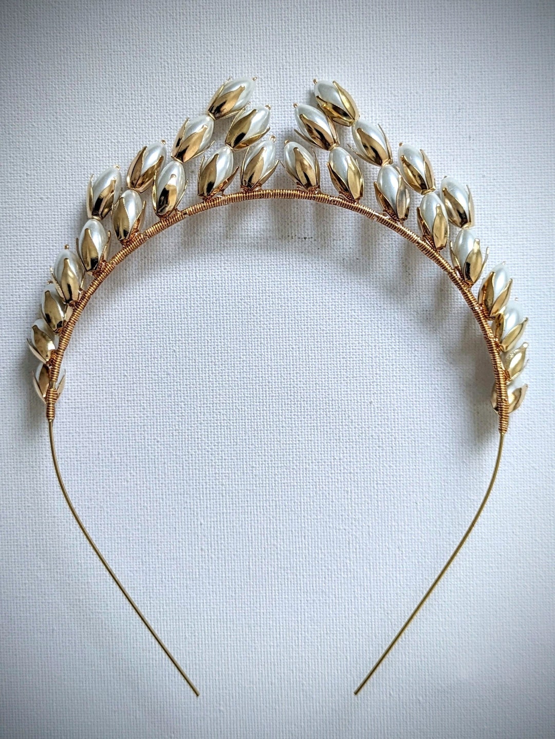 Halo Crown With Pearls Gold Wedding Headpiece Pearl Gold Bridal ...