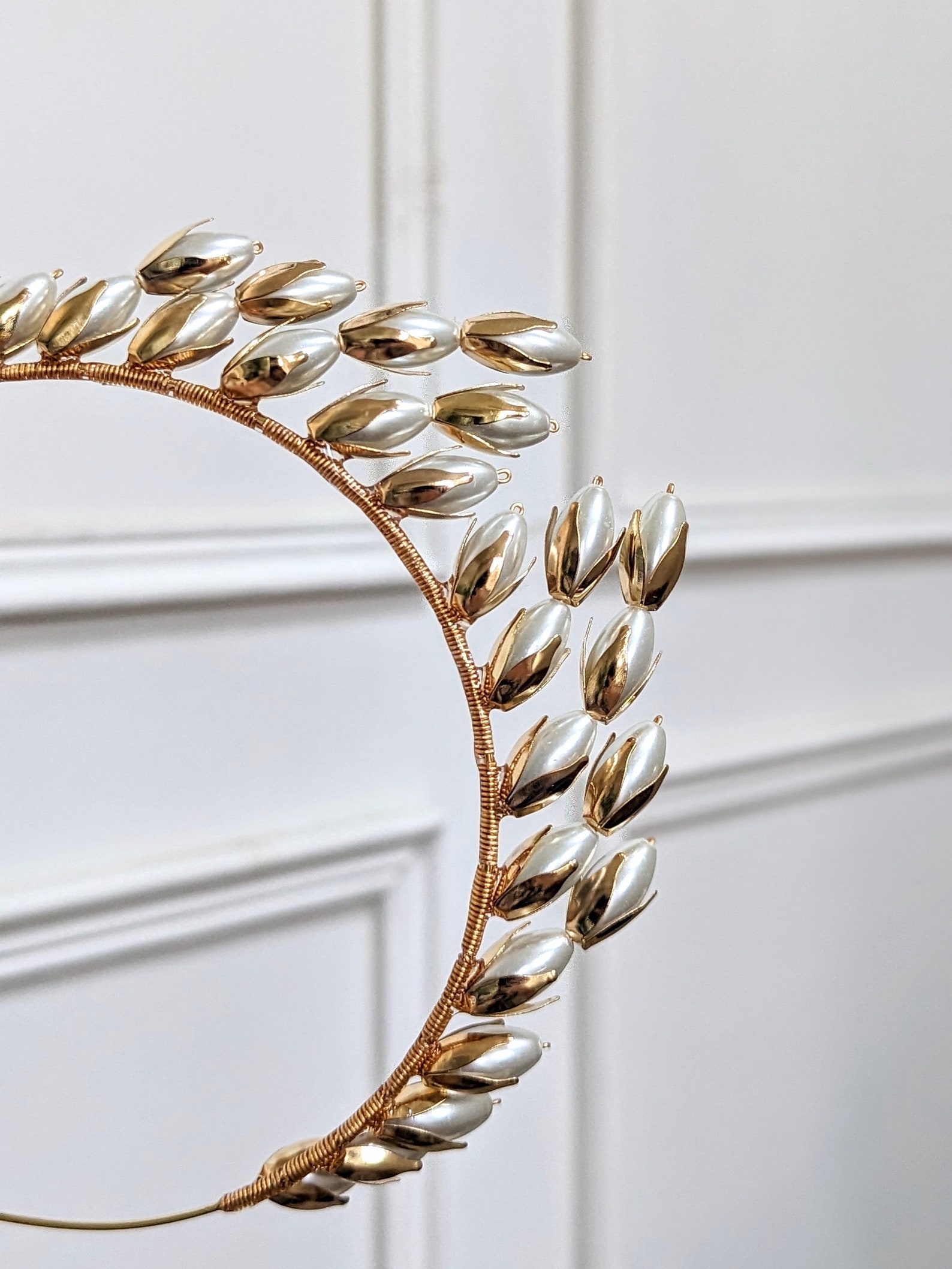 Halo Crown With Pearls Gold Wedding Headpiece Pearl Gold Bridal ...