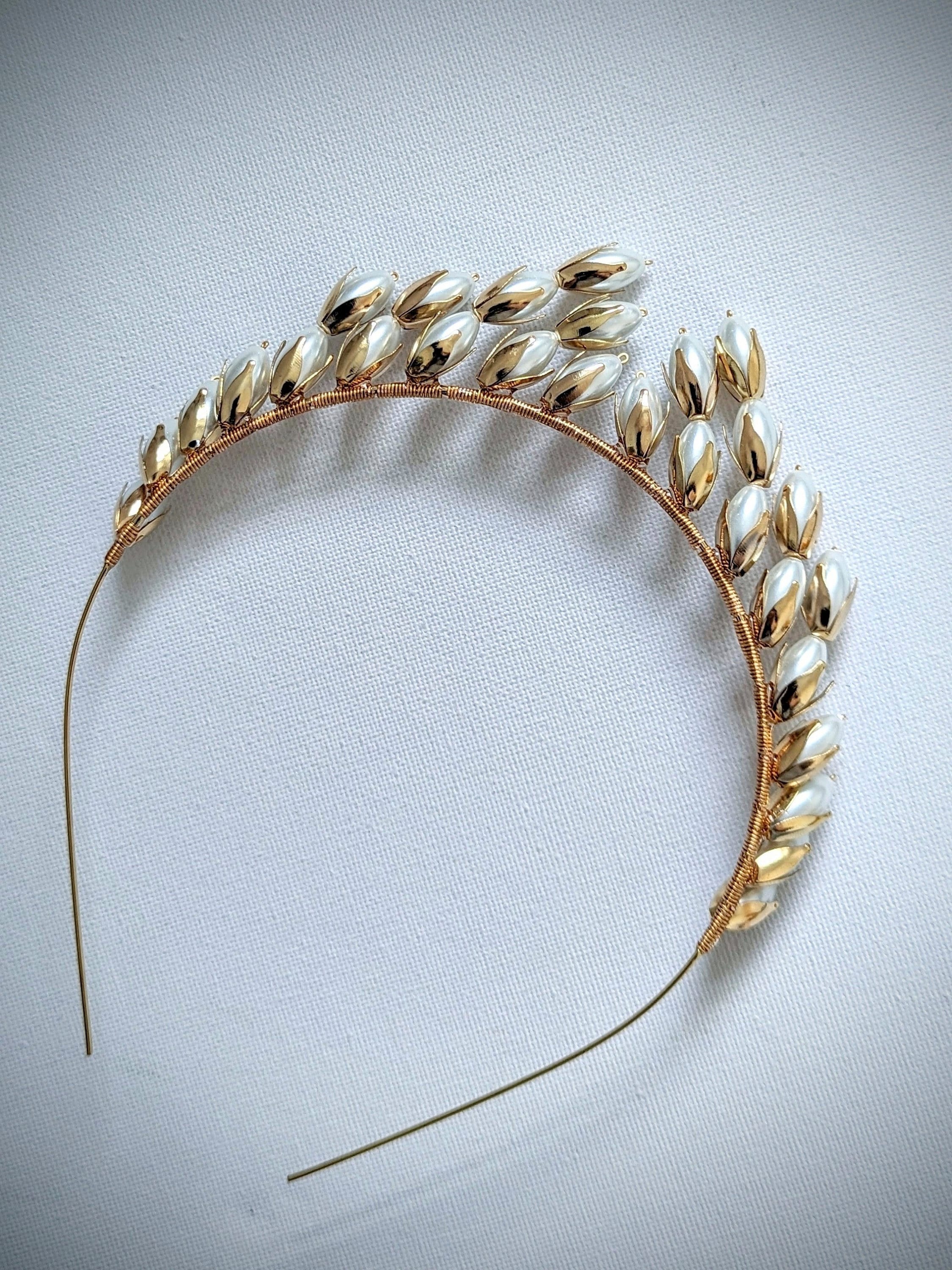 Halo Crown With Pearls Gold Wedding Headpiece Pearl Gold Bridal ...