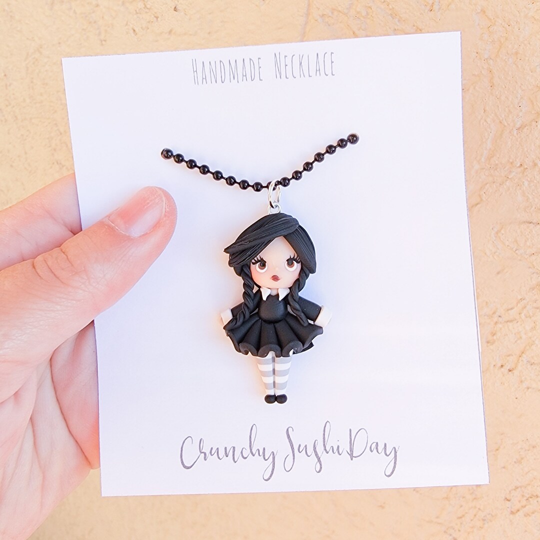 Wednesday Addams Necklace, Fanart, Villian Polymer Clay Pendant ...