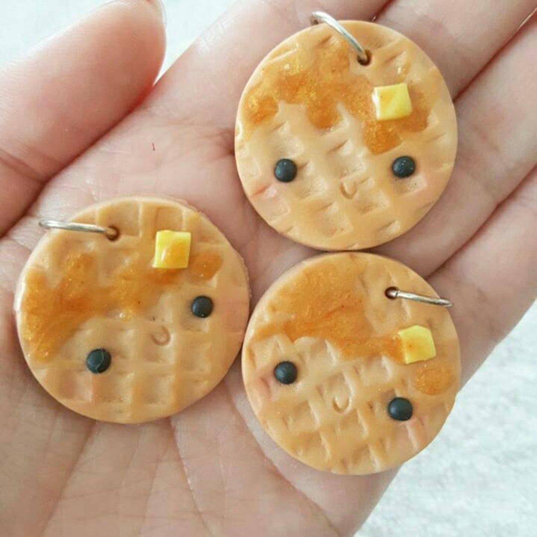 Waffle Charm, Waffle Polymer Clay Pendant, Food, Miniature Food Charm ...