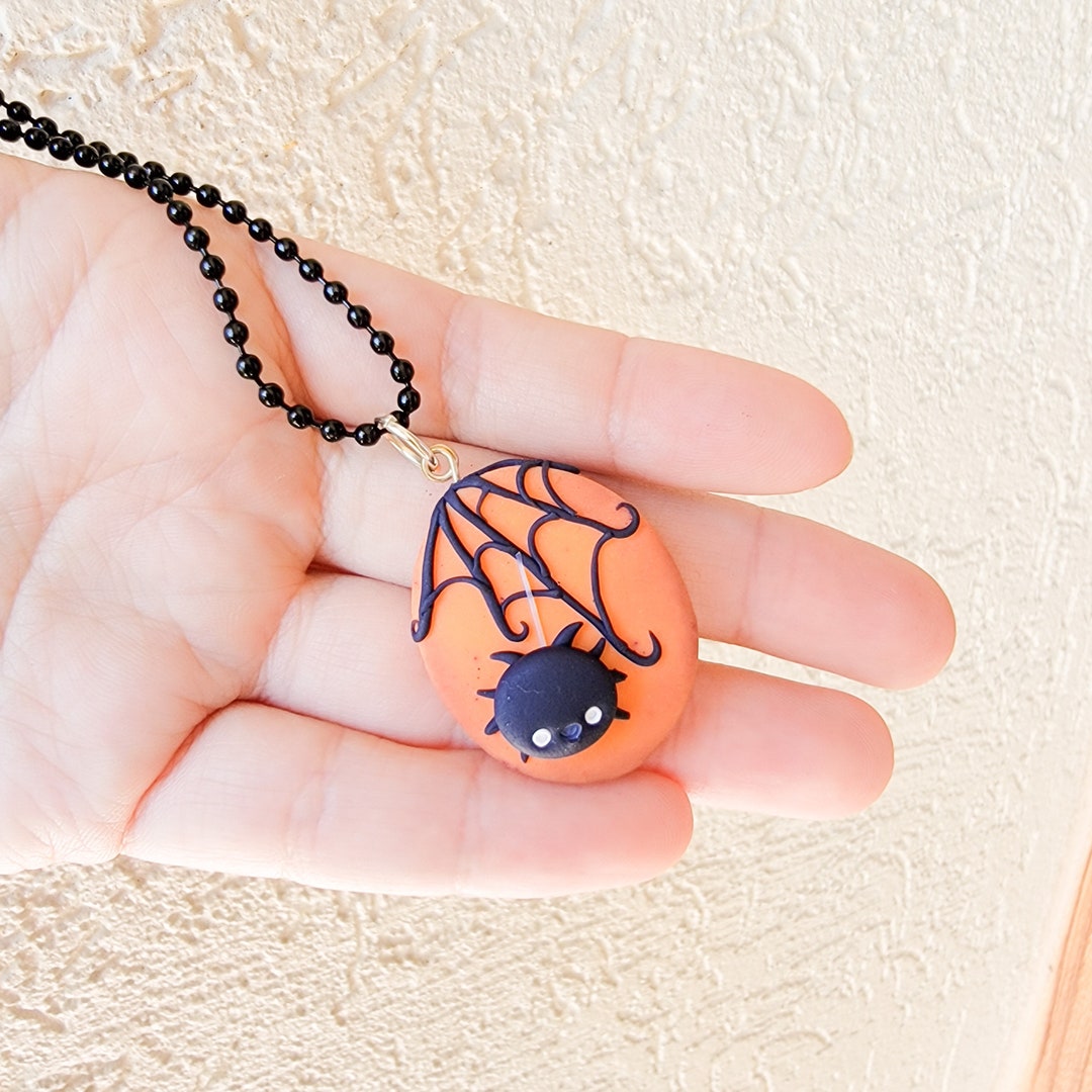 Halloween Spider Clay Necklace, Spider Polymer Clay Charm, Cute Spider ...