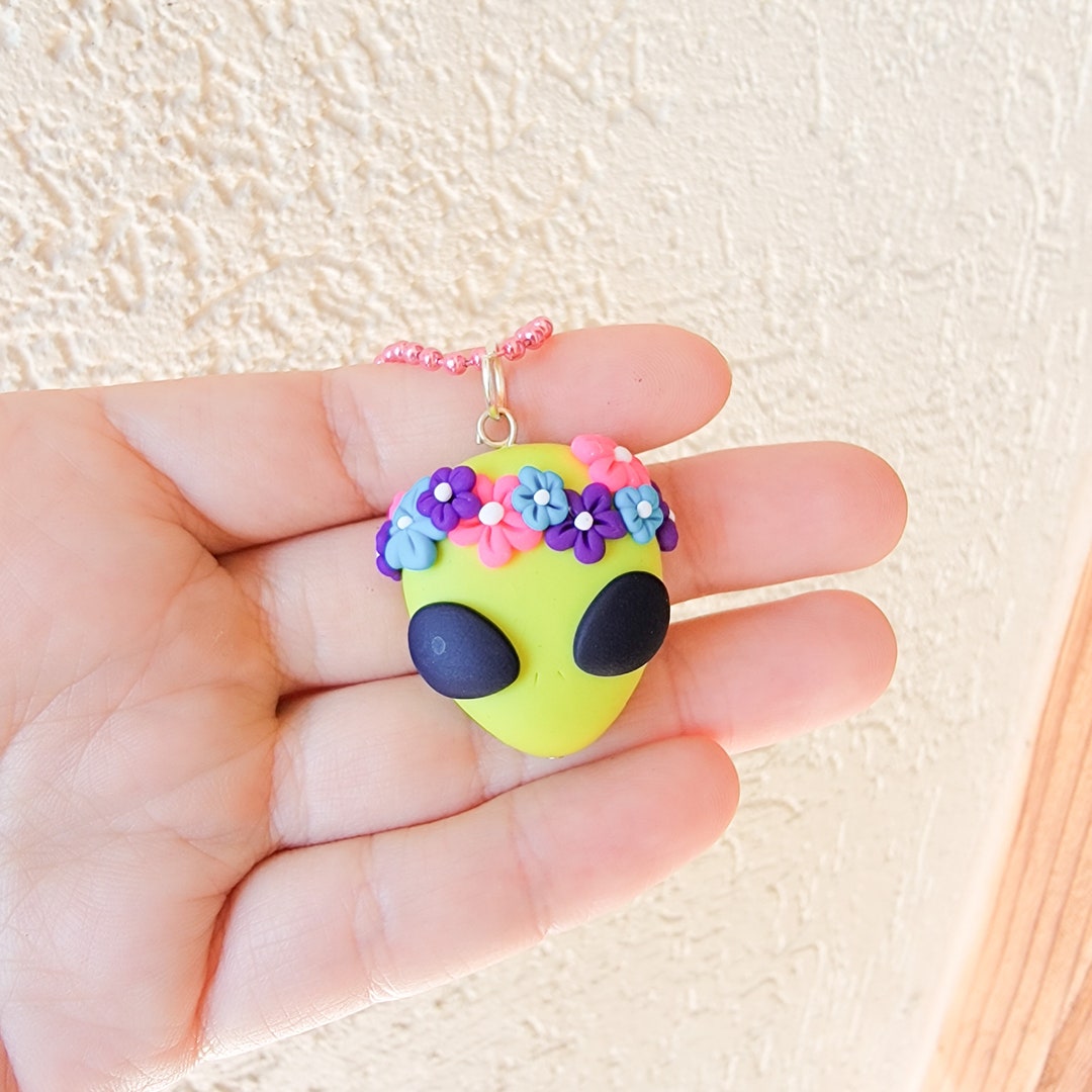 Cute Kawaii Alien Polymer Clay Charm, Peace Alien Polymer Clay Pendant ...