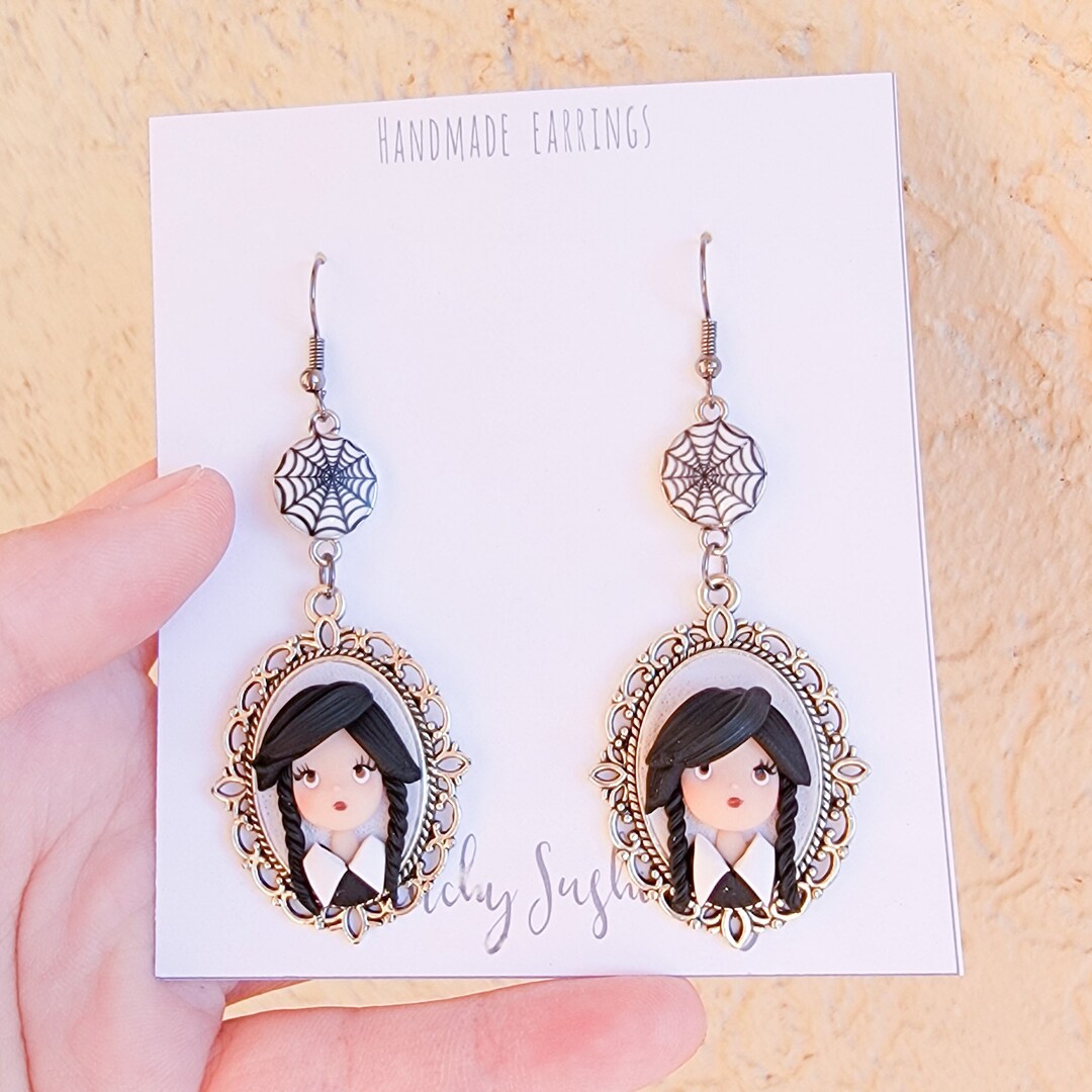 OOAK Wednesday Addams Earrings, Fanart, Earrings, Polymer Clay Earrings ...