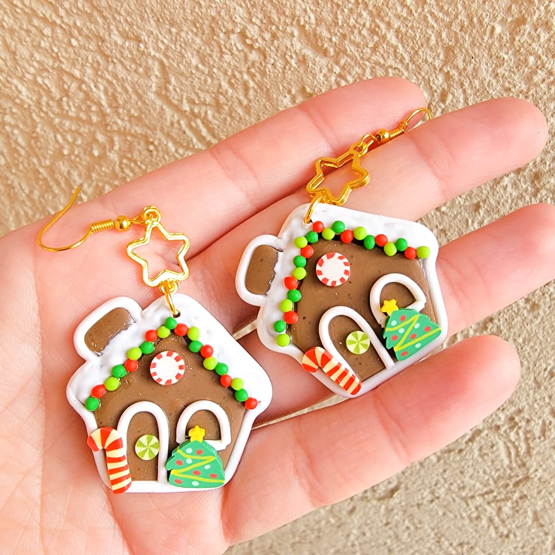 Gingerbread House Earrings, Cute Christmas Earrings, Polymer Clay ...