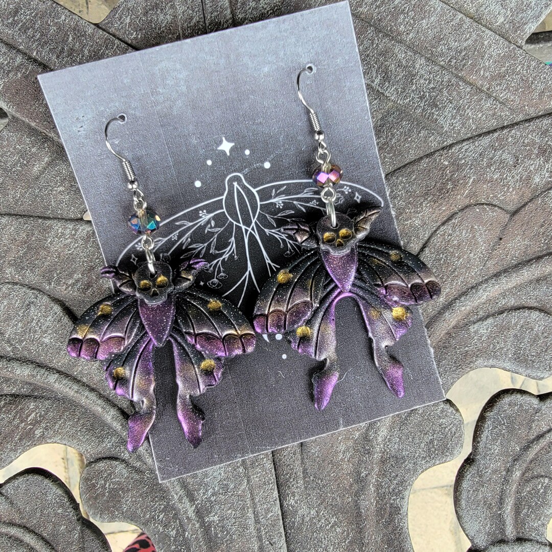 Starry Night Moth Earrings, Luna Moth Earrings, Mystic Earrings ...
