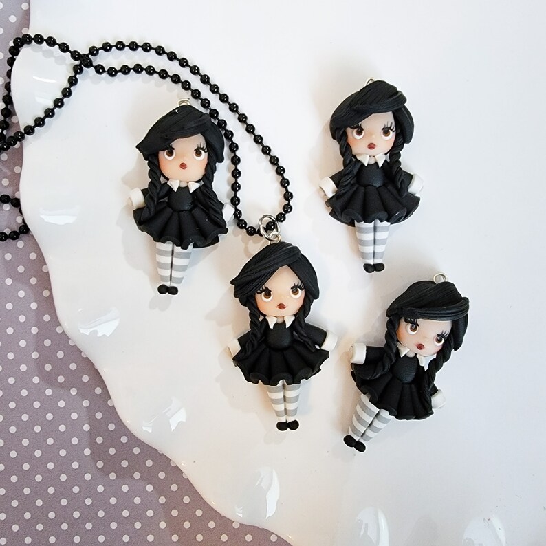 Wednesday Addams Necklace Fanart Villian Polymer Clay - Etsy