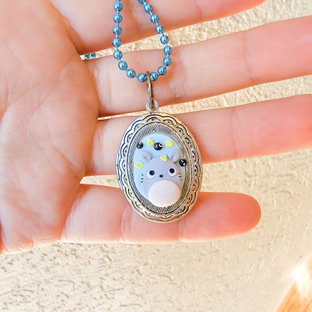 Totoro Locket Necklace, Fanart, Polymer Clay Pendant, Necklace, Polymer ...