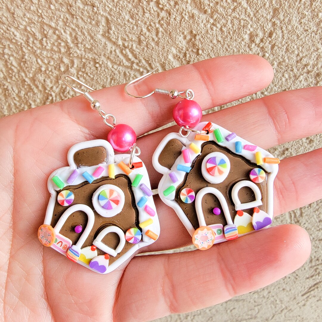 Gingerbread House Earrings, Cute Christmas Earrings, Polymer Clay ...