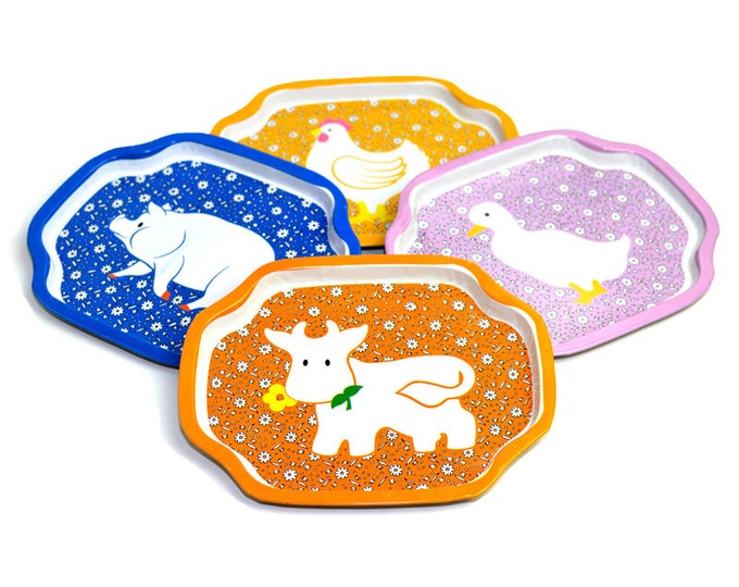 Farm Animal Kitchen Trays Rooster Pig Cow & Goose Metal - Etsy