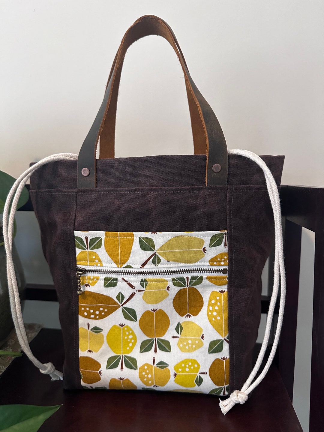 Firefly Tote With Leather Handles, Project Size in Waxed Canvas - Etsy