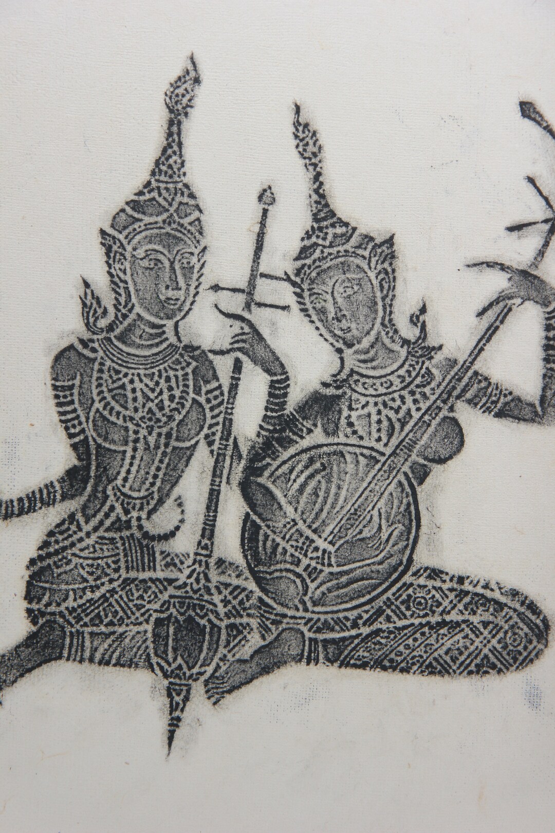 Vintage Thai Temple Charcoal Rubbing on Rice Paper - Etsy