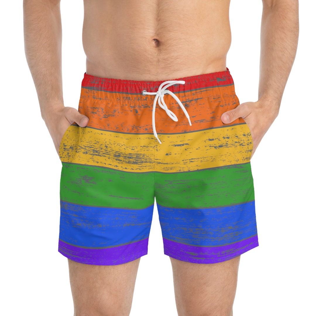 Rainbow Stripe Pride LGBTQ Equality Beach Pool Swim Trunks Shorts ...