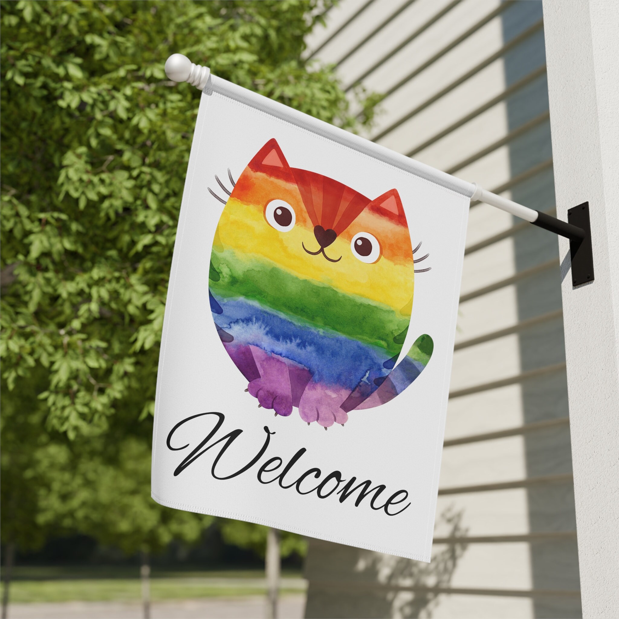 Rainbow Cat Welcome LGBTQ Pride Garden & House Banner Flag - Etsy