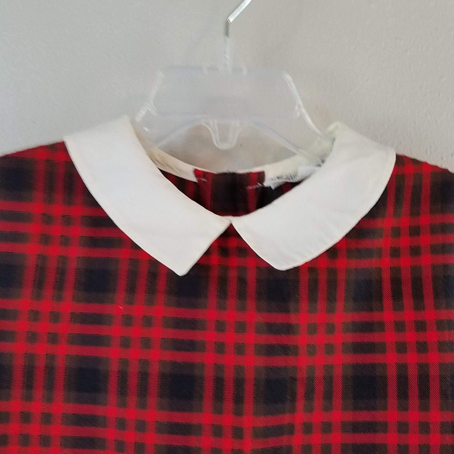 Vintage Girls Red Plaid Dress: Nautical Brass Buttons, White Collar ...