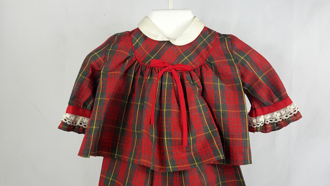 Vintage Baby Girls Red Plaid Outfit Pants Set Size 9-12 | Etsy