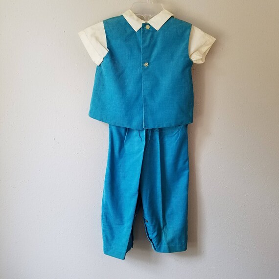 Vintage Turquoise Blue Corduroy Overalls and Vest wit… - Gem