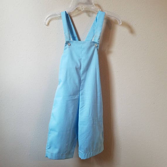 Vintage Girls Blue Overalls and Retro Plaid and Print… - Gem