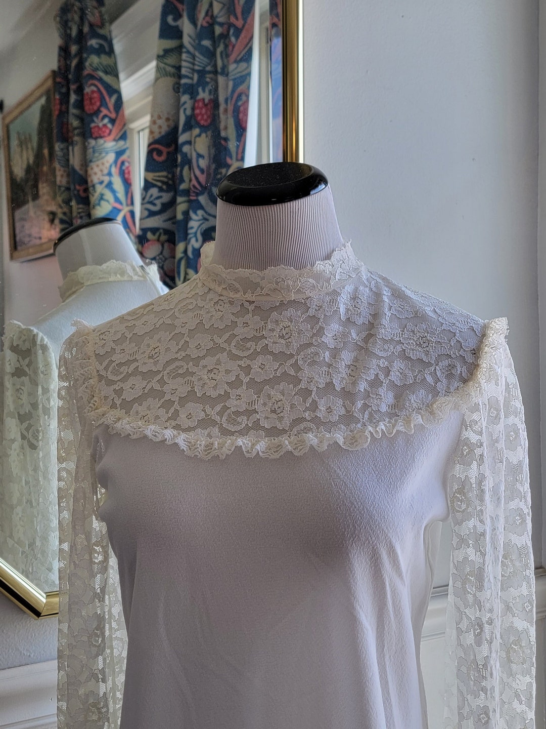 Vintage Lace Bodysuit: 60s Sheer Long Sleeve Leotard (size Small/medium ...