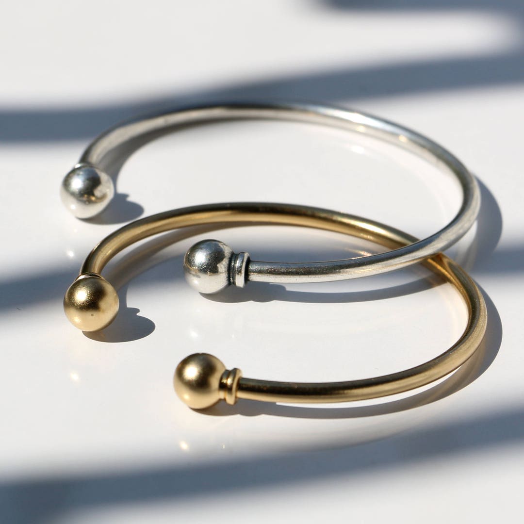 Women Basic Ball Tips Bracelet Bangle. Gold/silver Brass Piercing Cuff ...