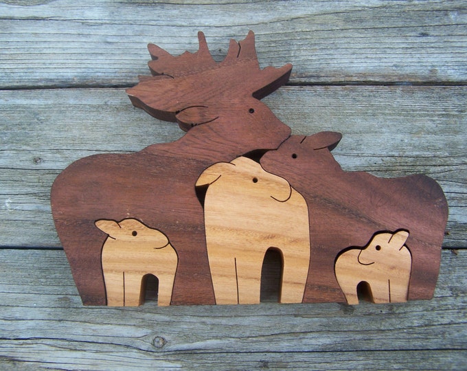 Wood Moose Animal Puzzle Scroll Saw Cut Red Elm Wood - Etsy