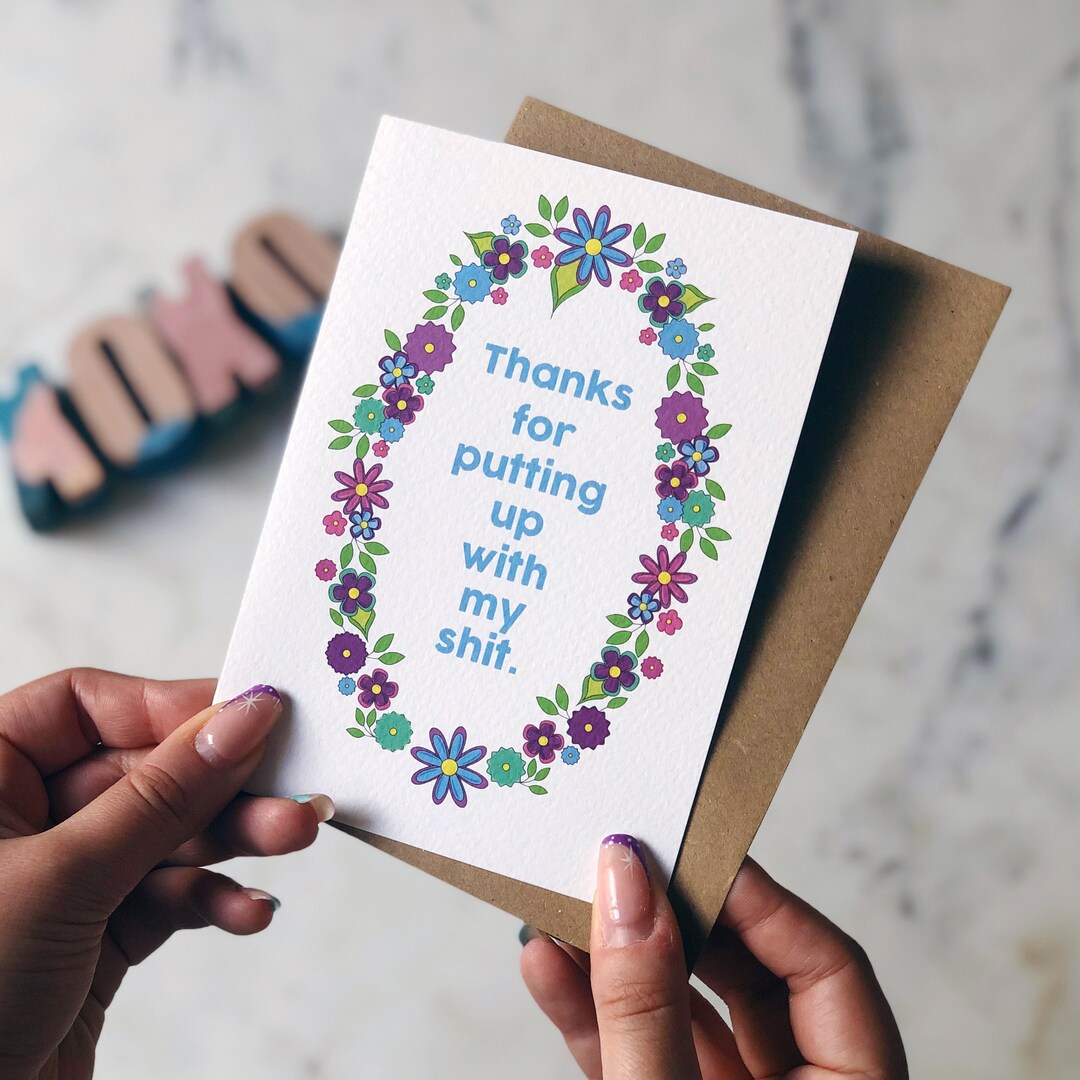 Funny Colourful Thanks Card 'thanks for Putting up With My Shit' - Etsy
