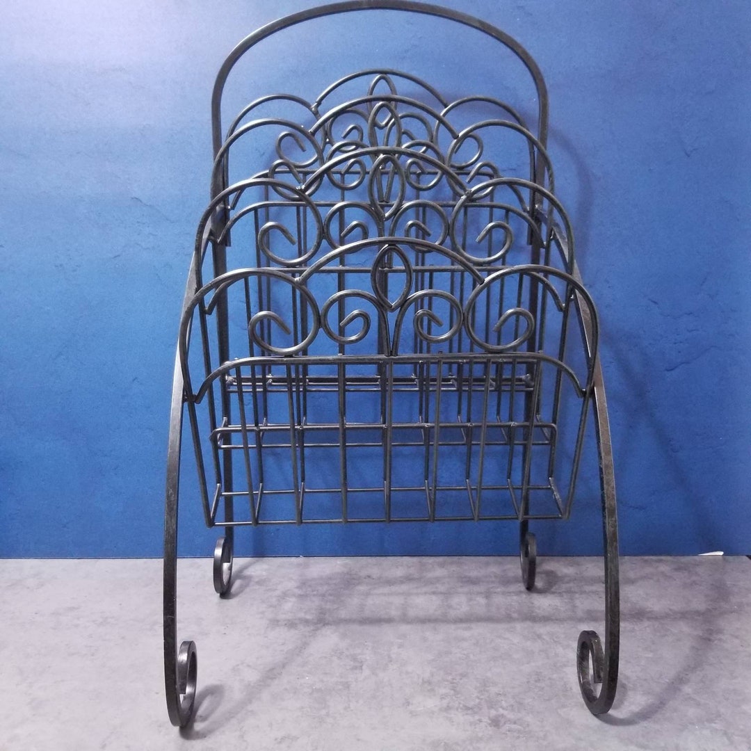 Large Black Iron Three Tier Magazine Rack - Etsy