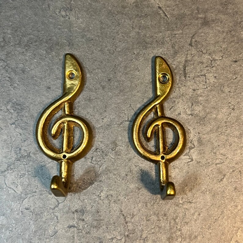 Two Small Brass Treble Clef Wall Hooks - Etsy