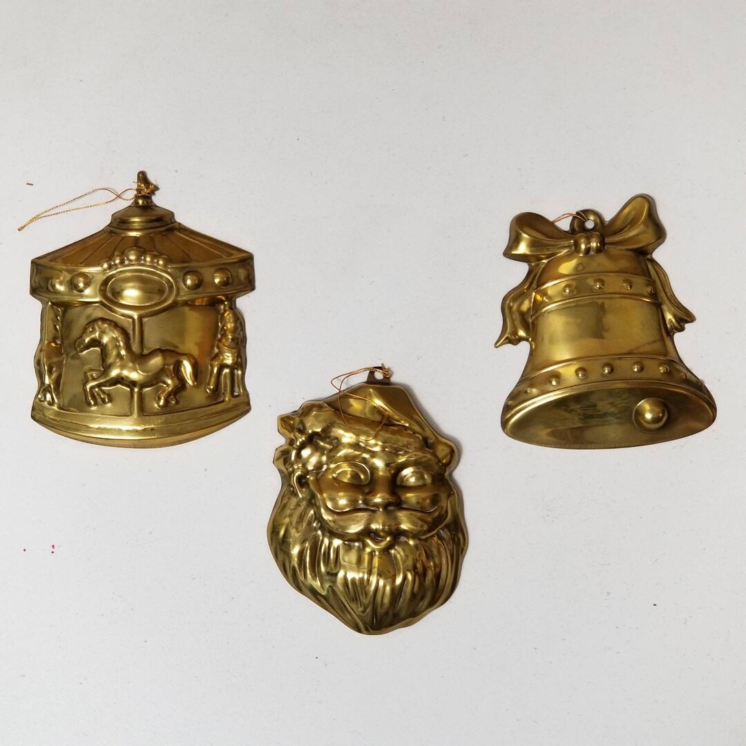 Three Brass Christmas Tree Ornaments Santa Carousel Bell - Etsy