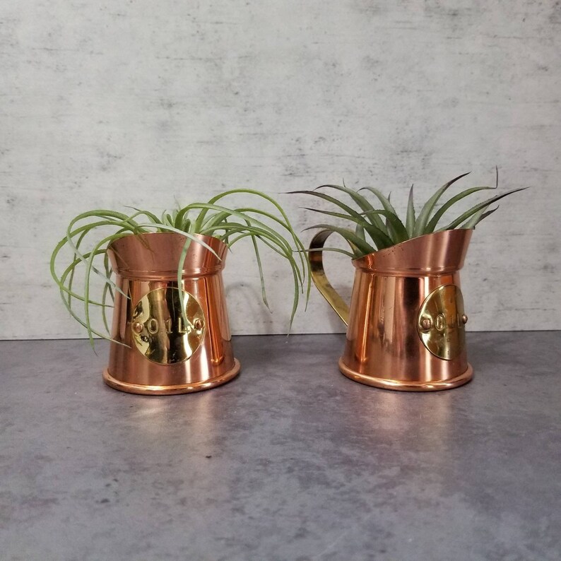 Two Small Copper & Brass Oil Pitchers - Etsy