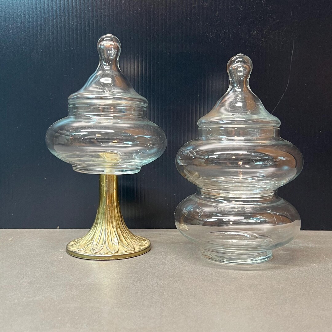 Three Stackable Apothecary Jars One Footed & 2 Lids - Anchor Hocking ...