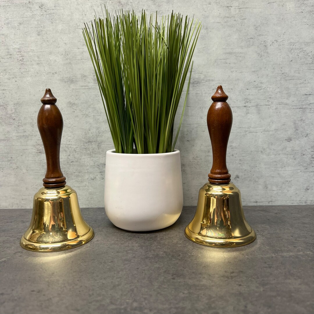 Two Heavy Brass Hand Bells With Wood Handles - Etsy