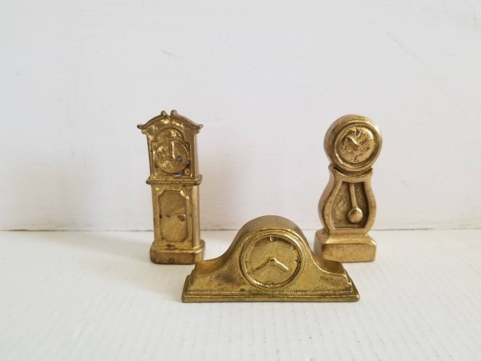 Three Brass Miniature Clock Figures - Etsy