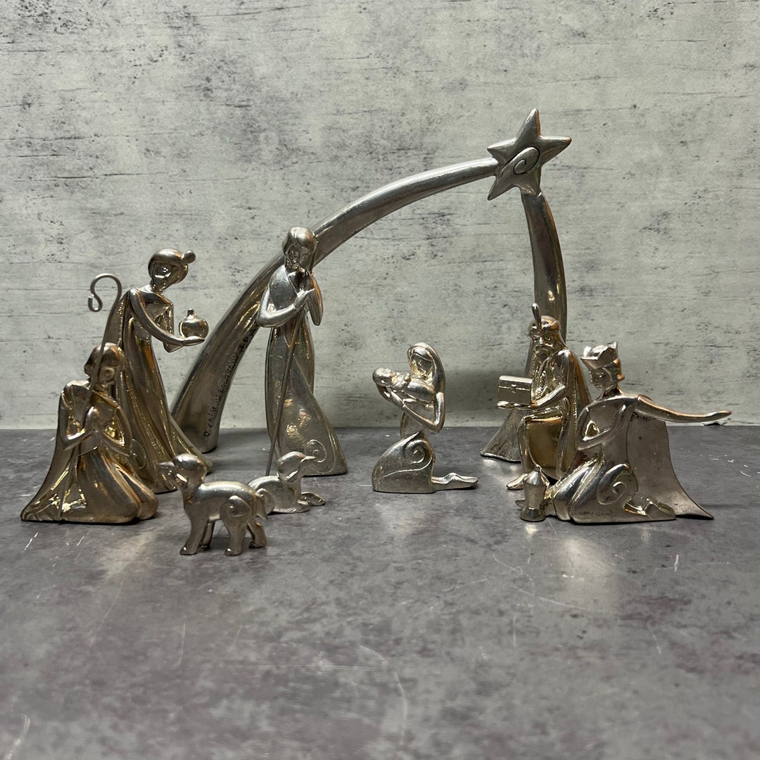 Serenity Silver Metal Nativity Set 10 Piece by Seasons of Cannon Falls ...