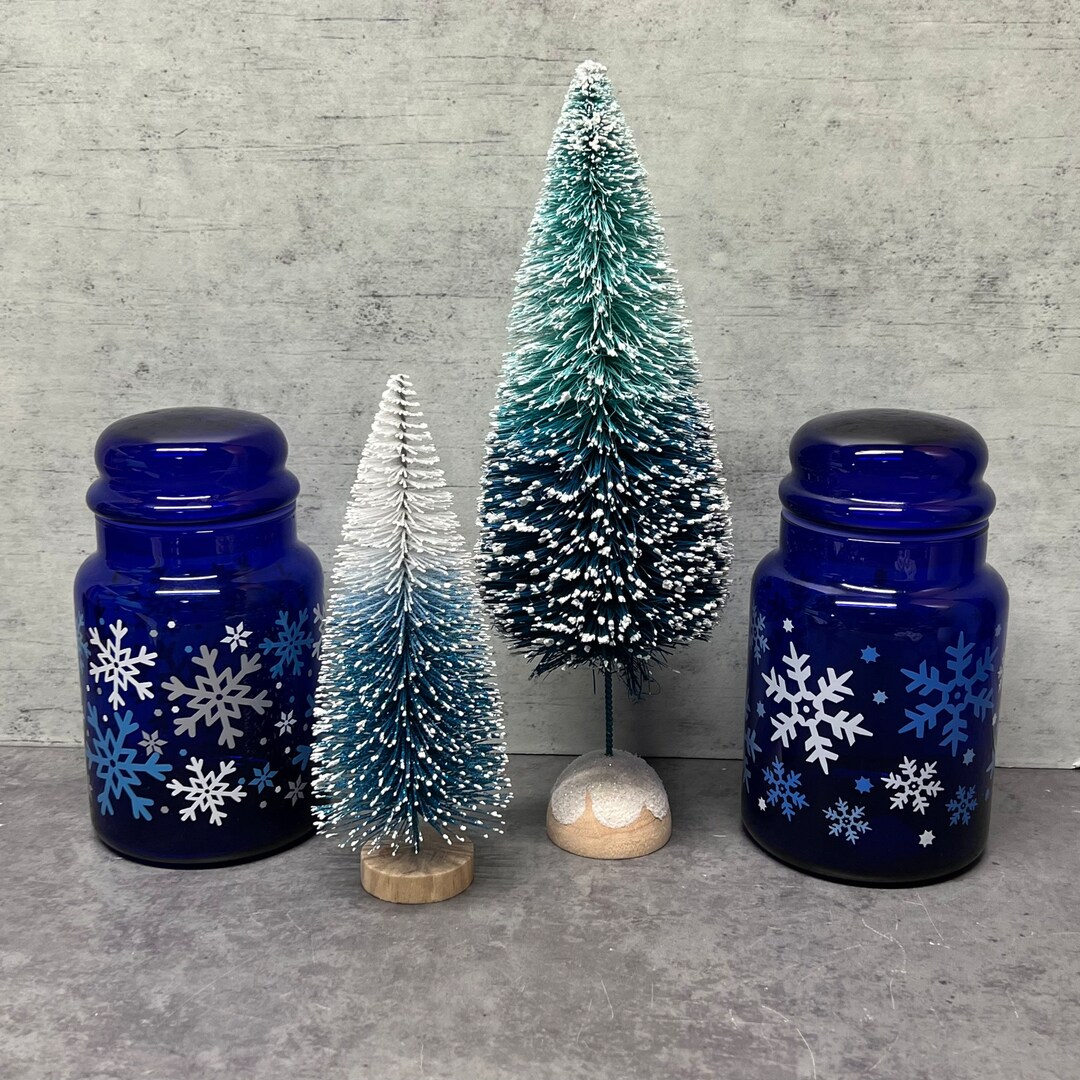 VACATION Two Libbey Cobalt Glass Snowflake Jars With Lids - Etsy