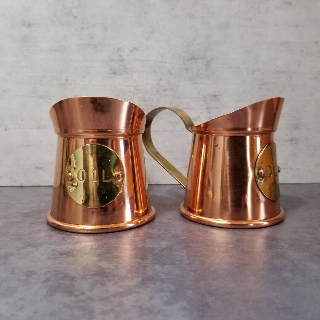 Two Small Copper & Brass Oil Pitchers - Etsy