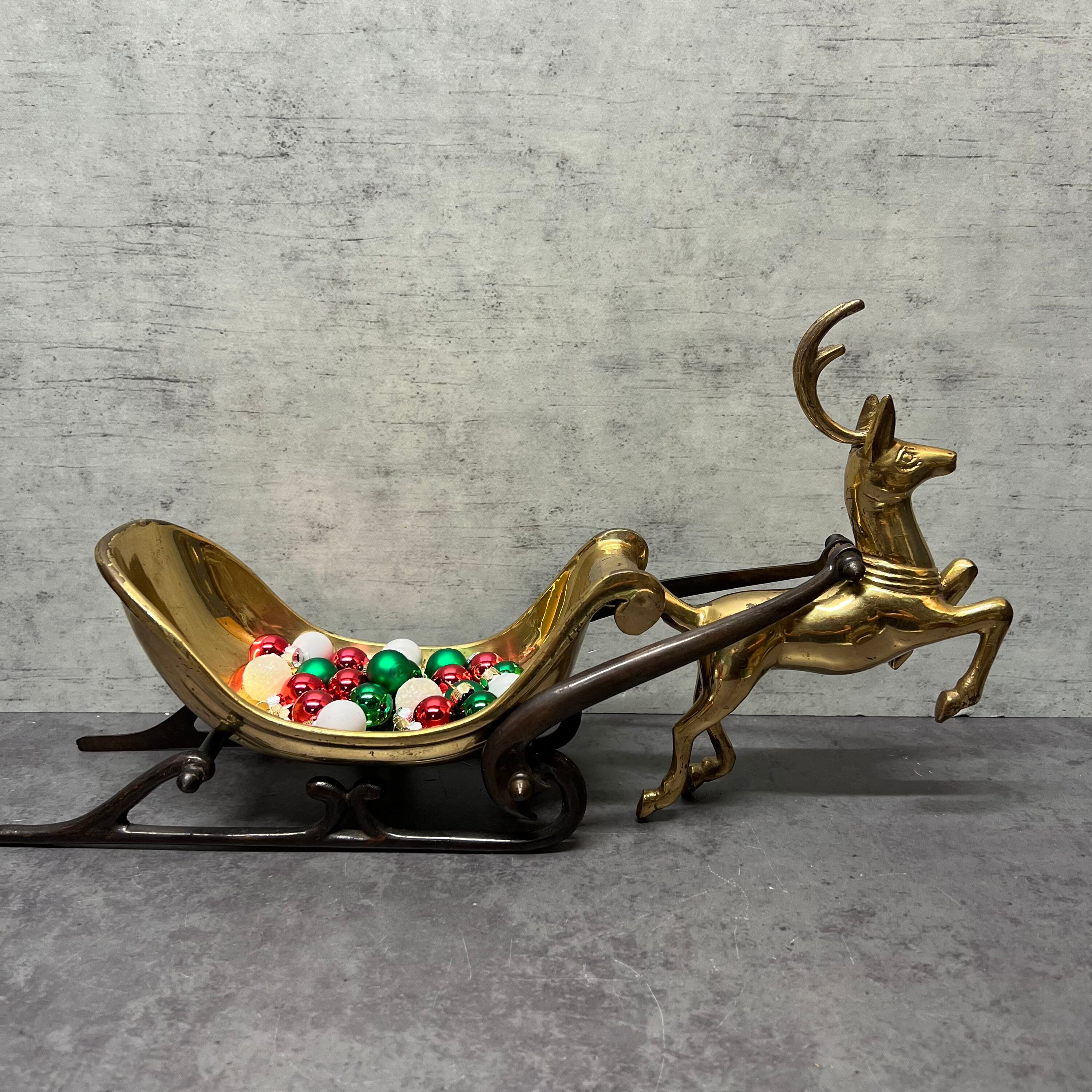 Brass Sleigh And Reindeer