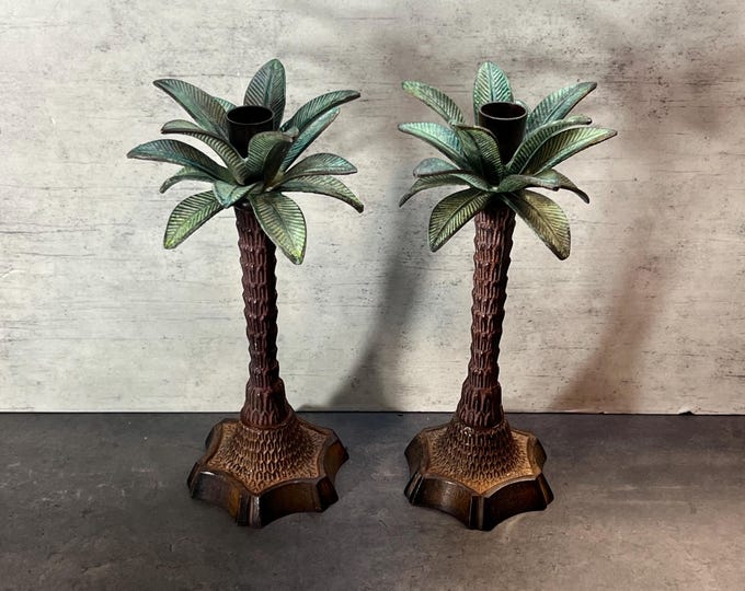Two Palm Tree Candlesticks - 9.5" Tall - Etsy