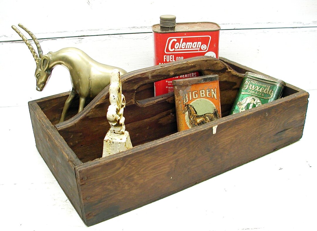 Vintage Handmade Wooden Toolbox - Tote Box - Organize Paints and Crafts ...
