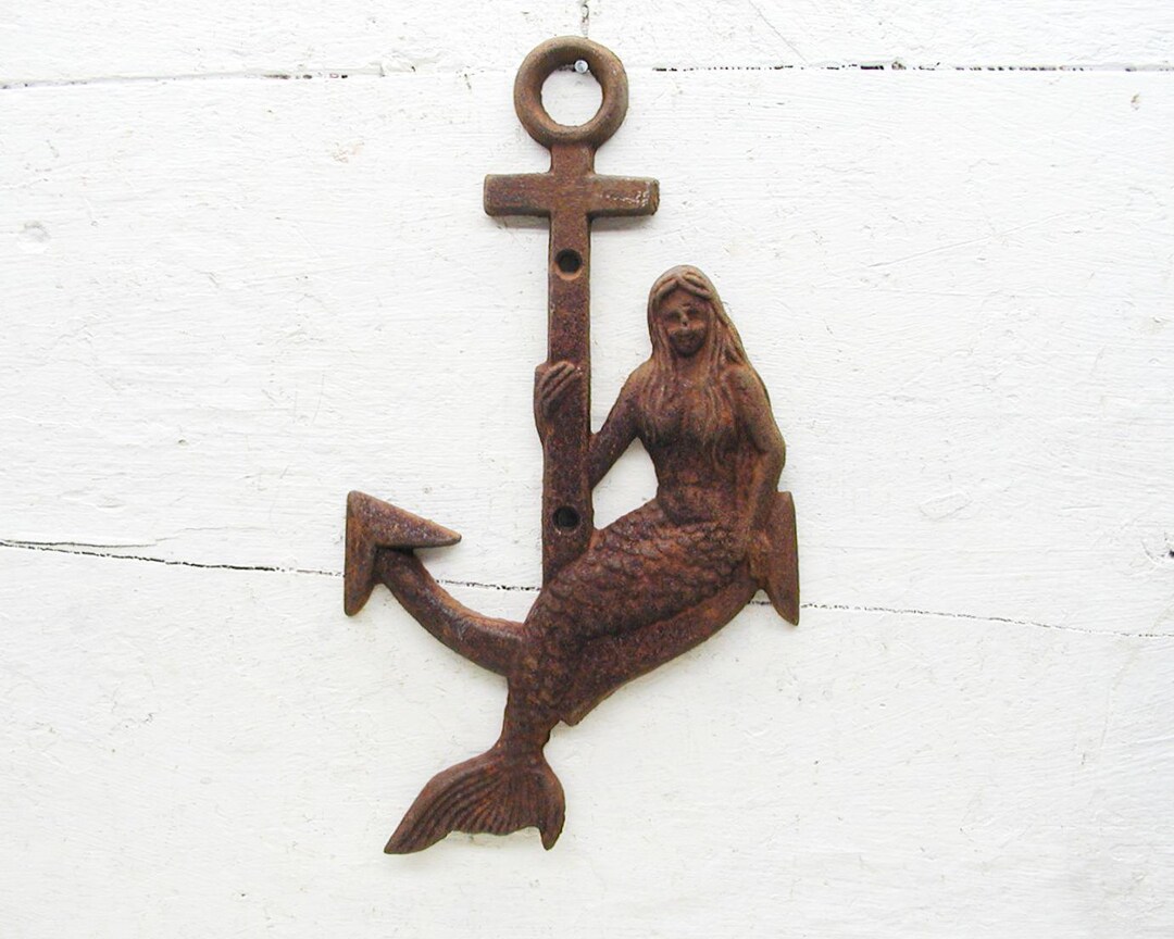 Rusty Mermaid Anchor Nautical Theme Decor - Rustic Wall Art for Your ...