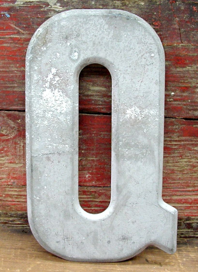 Vintage Metal Letter Q Letter Sign 7 1/2 Large Thick Tin | Etsy