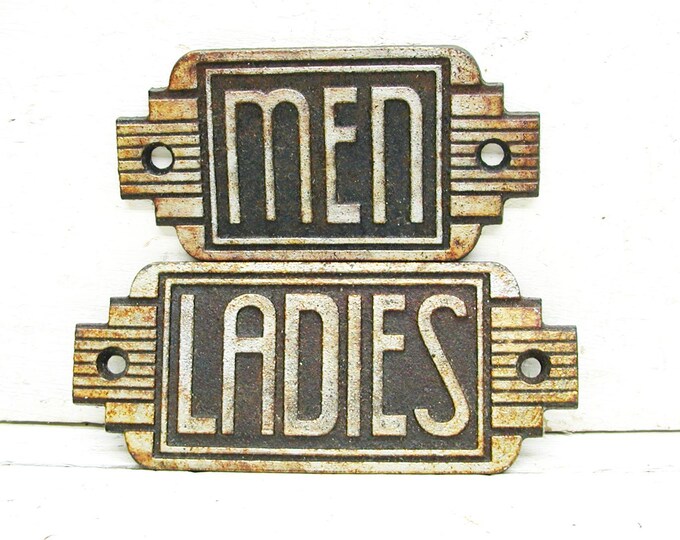 Restroom Signs - Mens Ladies Signs Pair - Door Sign - Art Deco Sign ...